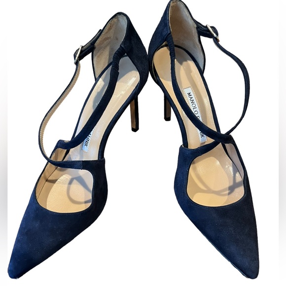 Manolo Blahnik | Shoes | Manolo Blahnik Umice Suede Crisscross Pumps Navy Bb Heels Shoes | Poshmark